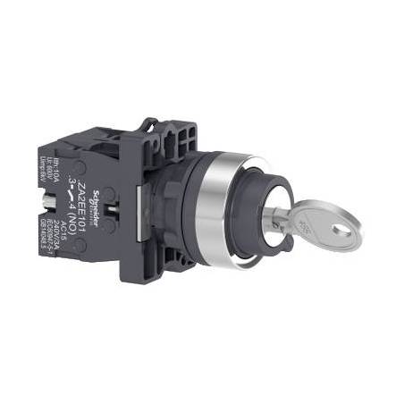 Selectora de 3 Posiciones Fijas plástica, 2NA, con llave - XA2EG33